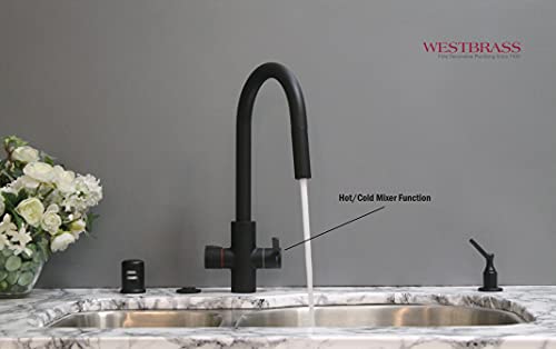 Westbrass KH41AK-62 HotMaster 4 in 1 Kitchen Faucet Kit with Dual Mode Pull Out Spray Head, DigiHot Instant Hot Water Tank and Two in-Line Water Filter System, Matte Black