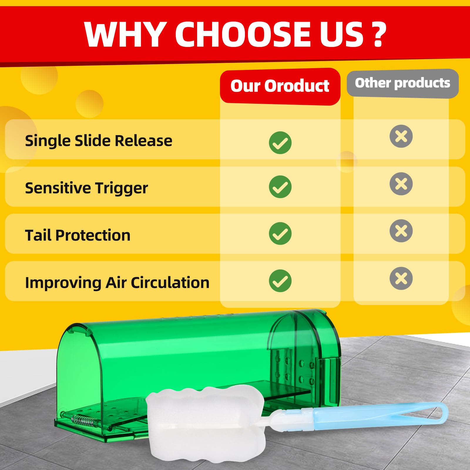 WHEELIO Mouse Traps, 6 Pack Humane Mouse Traps for Indoors and Outdoors, Reusable Live Catch and Release Mouse Traps with Cleaning Brush and Gloves, Quick, Effective and Easy to Clean