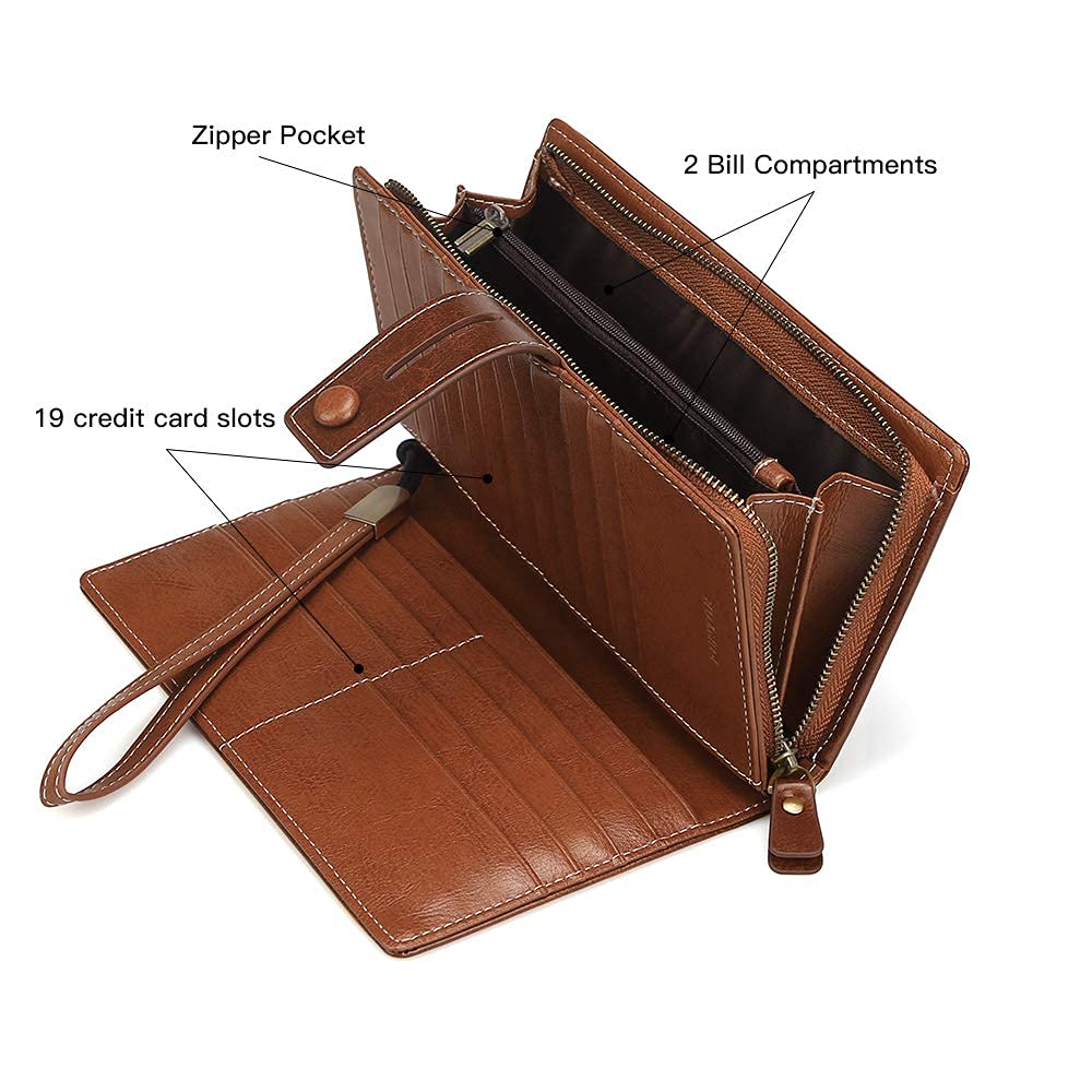 FT FUNTOR Women's Big Fat RFID Blocking Wallet Leather Zip Around Clutch Large Purse Phone Organizer Wristlet green