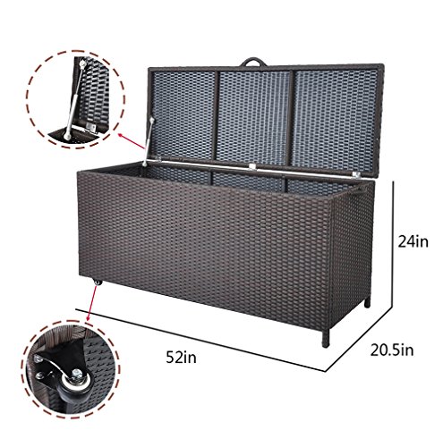 Outdoor Patio Wicker Storage Container Deck Box made of Antirust Aluminum Frames and Resin Rattan, 86-Gallon (Brown) (Large, Brown)