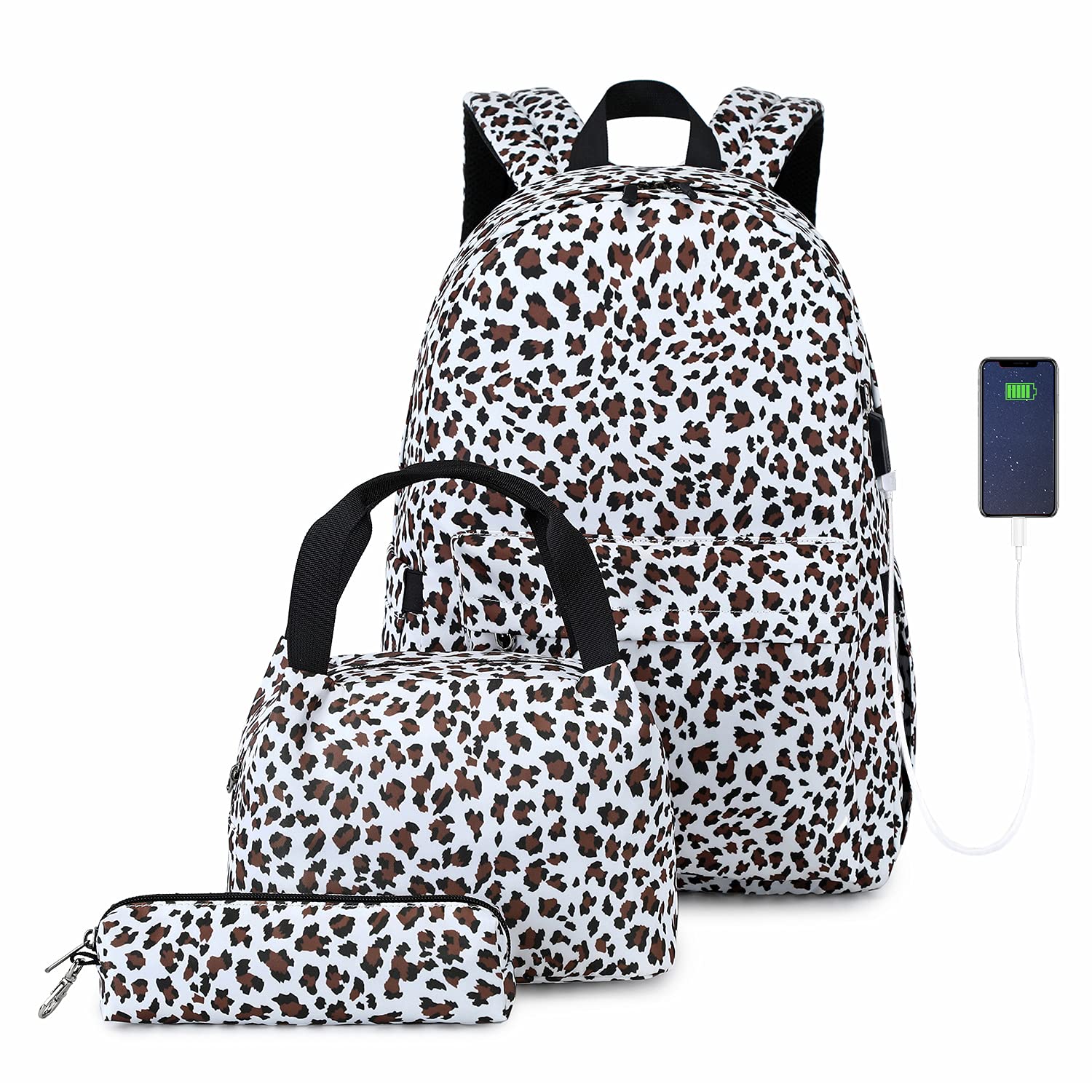 Teen Girls Backpack School Book Bag Set with Lunch Box and Pencil Case for ladies and women⌠Brown