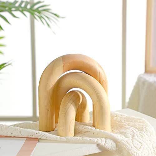 Qunclay 3 Pcs Wooden Decor Arch Shelf Bookshelf Decorative Objects Book Shelf Decor Decorative Objects Wood Arch Object Modern Boho Home Decor (Wood Color)