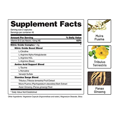 Snap Supplements Nitric Oxide Booster Pre Workout, Muscle Builder, 1500mg L Arginine L Citrulline Formula, Nitric Oxide Supplement for Men, Improve Blood Flow & Circulation (90 Count)