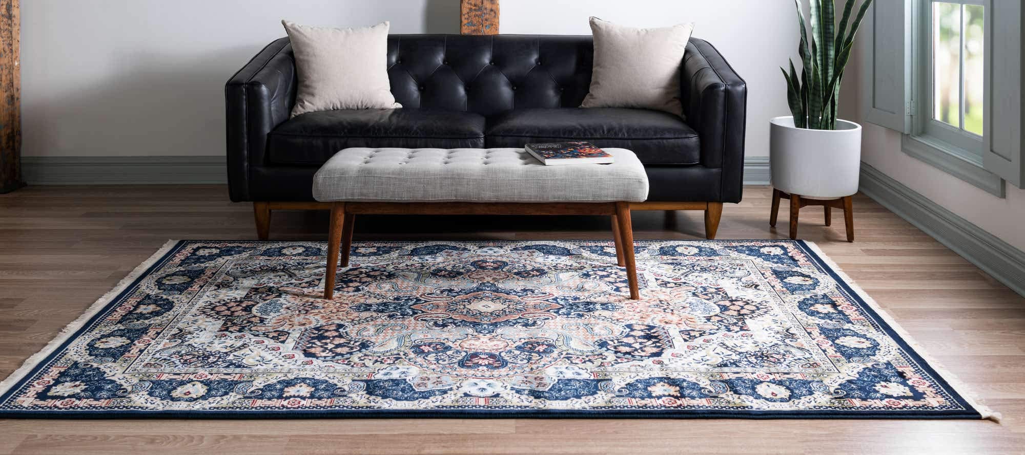 Unique Loom Narenj Collection Classic Traditional Medallion Textured Design Area Rug, 8 x 10 ft, Navy Blue/Blue