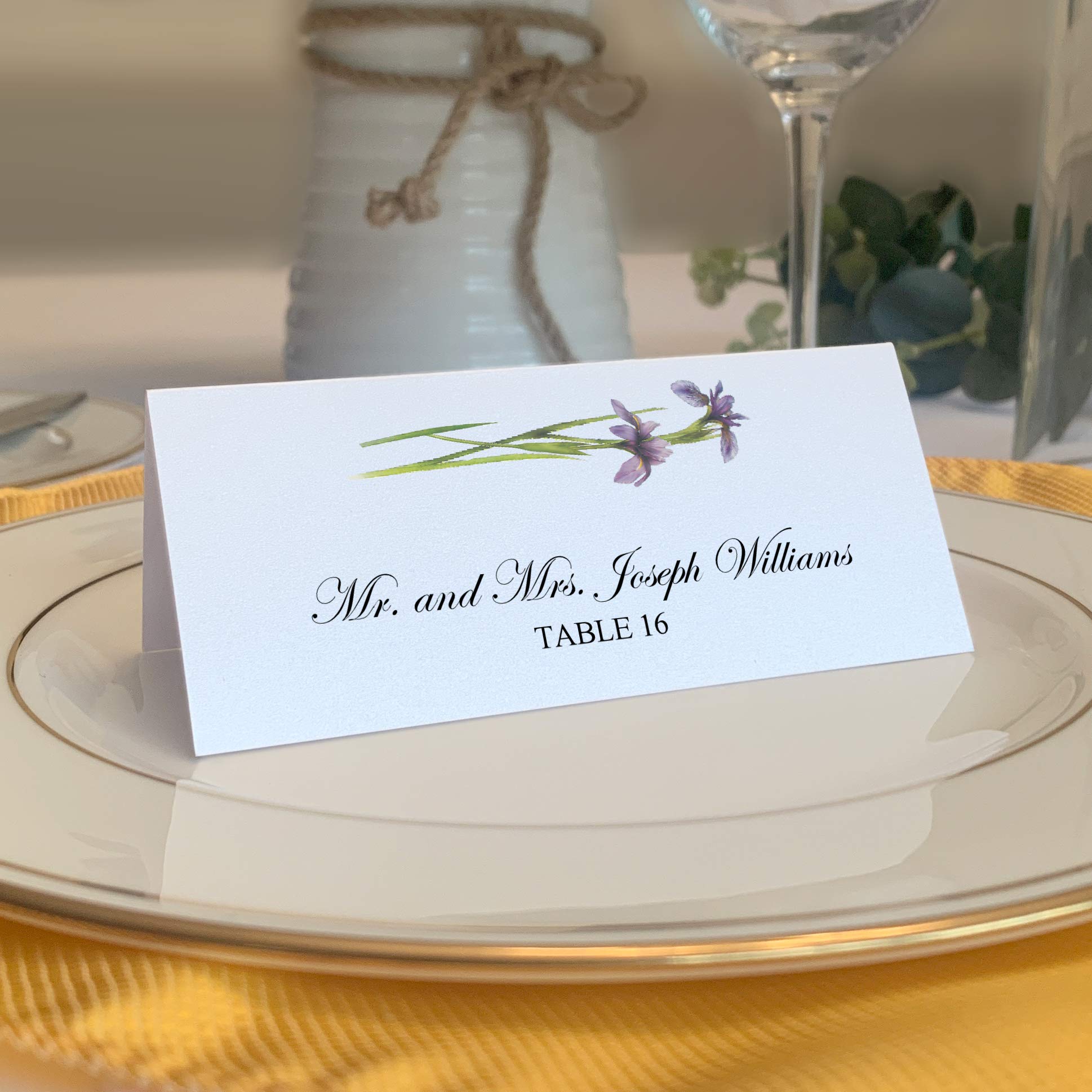 Wispy Purple Iris Flowers Place Cards, Set of 25, Pre-cut and Scored - Wedding, Party, Dinner, and Special Events - Made in the USA
