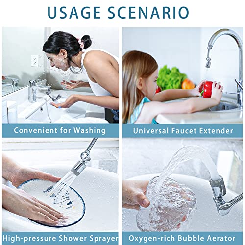 Lifeadhoc Faucet Extender Aerator, 1440° Universal Swivel Robotic Arm Sink Faucet Extension Aerator & Sprayer Attachment for Kitchen, Bathroom, Laundry with 2 Water Outlet Modes