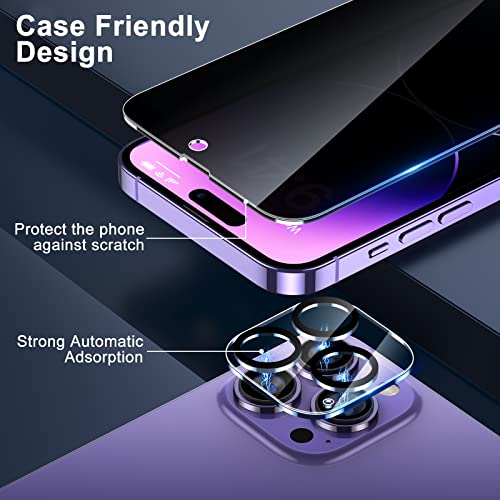 UniqueMe [2+2+1 Pack for iPhone 14 Pro Max 6.7 inch Privacy Screen Protector, Camera Lens Protector with Installation Frame, Tempered Glass Film [Anti-Spy][8K Ultra HD] Anti-Blue Light Eye Protection