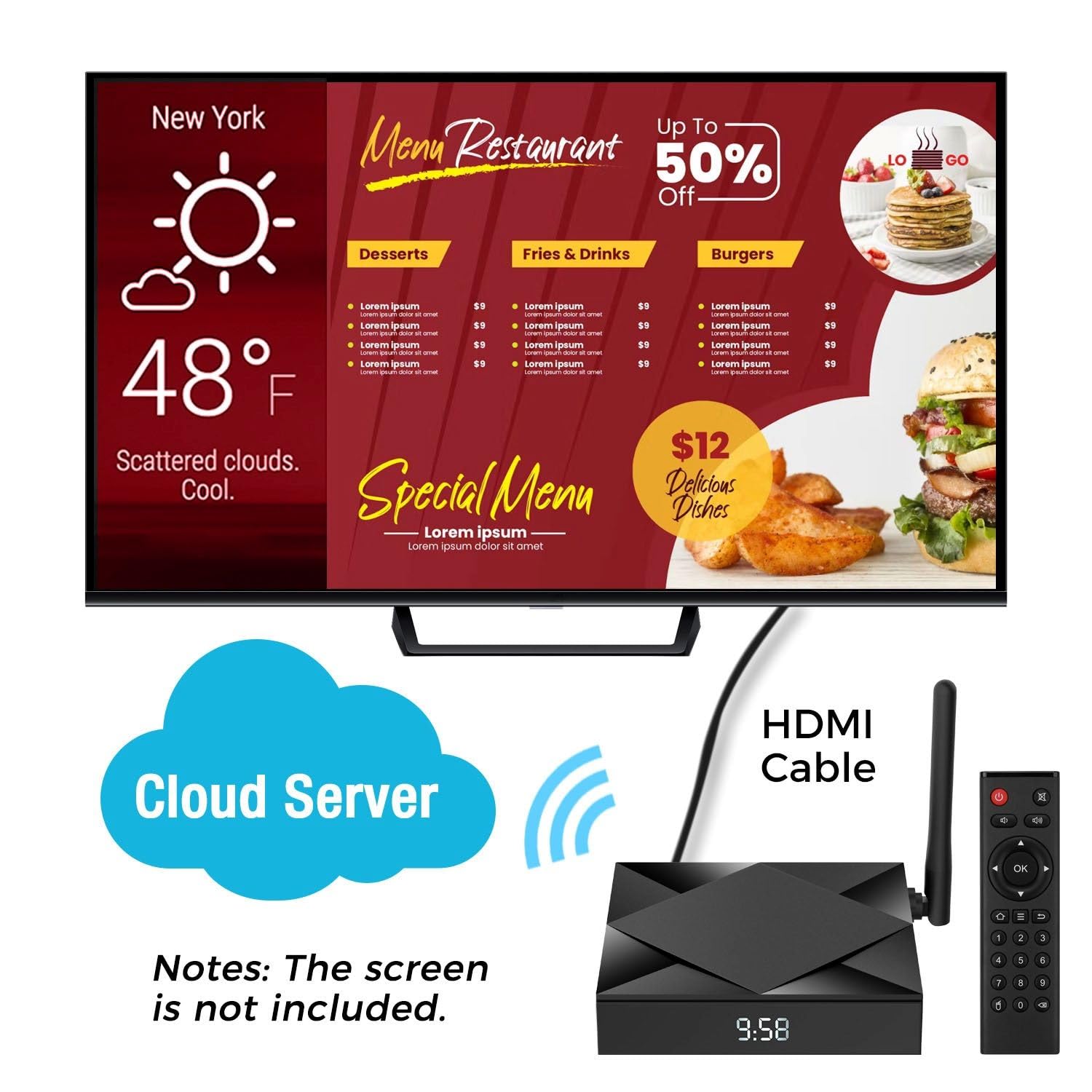 Sungale KWS808 4K Ultra HD Digital Signage Display Box β Remote Cloud Content Management, Affordable Service Plan with Free Trial for Office, Bar, Restaurant, Hotel, and Business