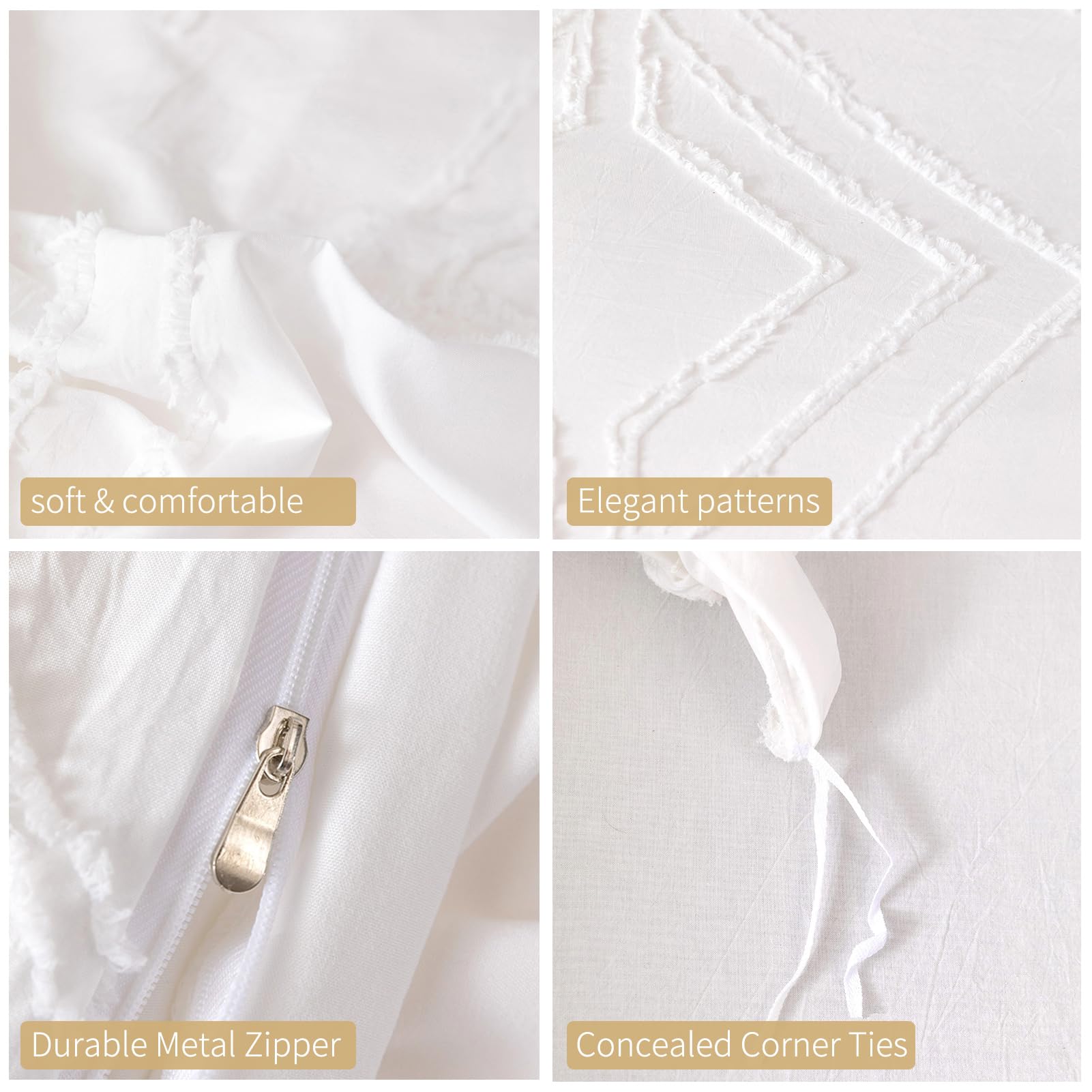 Rvciby Women White Boho Duvet Cover Queen,3PCS Soft Microfiber Bedding Set,Boho Textured,Rhombus Geometric Pattern Duvet Cover with Corner Ties & Zipper Closure (90"x90"-1 Duvet Cover,2 Pillow Cases)