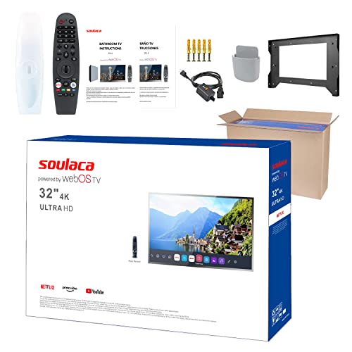 Soulaca 32" inches 4K Smart Mirror TV Waterproof with Built-in WiFi Alexa Voice Control Bathroom Use LED Television ATSC Tuner Bluetooth