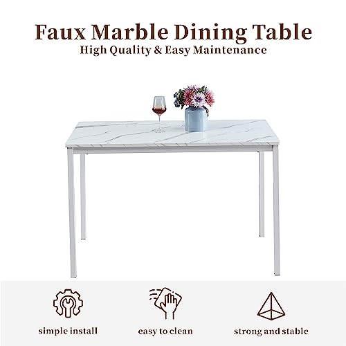 White Faux Marble Dining Table MDF Morden Kitchen Table with Metal Legs, White Kitchen Table 47.24 Inch