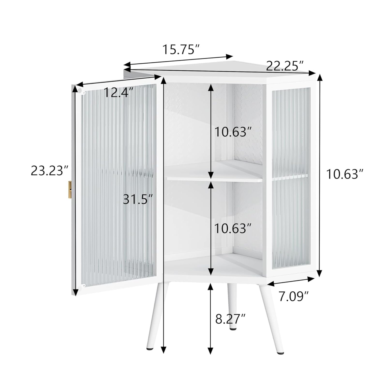 QMIT Corner Cabinet Table with Glass Doors, Small Metal Corner Storage Table ,Corner Hutch Cabinet for Bathroom, Living Room, Bedroom Kitchen (White—2 Tier)