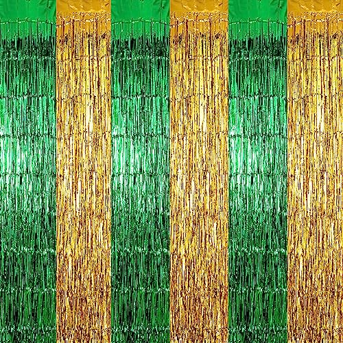 Peryiter 6 Pcs Backdrop Curtain 3.3 x 6.6 ft Glitter Tinsel Foil Fringe Curtains PET Fringe Curtain Backdrop Party Photo Backdrop Streamer Backdrop for Home Outdoor Party (Green, Gold)
