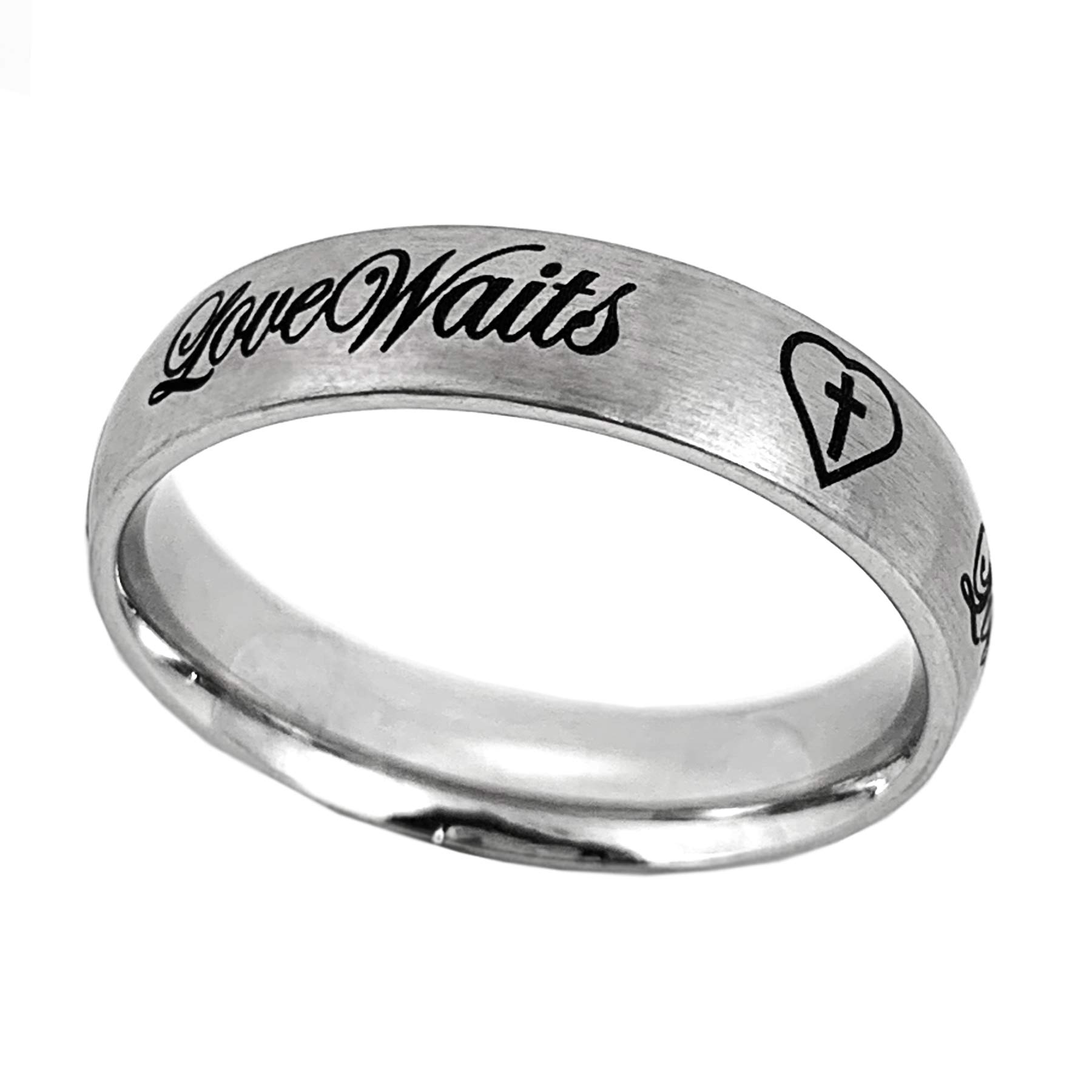 FORGIVEN JEWELRY RSLW Love Waits Cursive Purity Band Stainless Steel Ring size 6-Christian Jewelry
