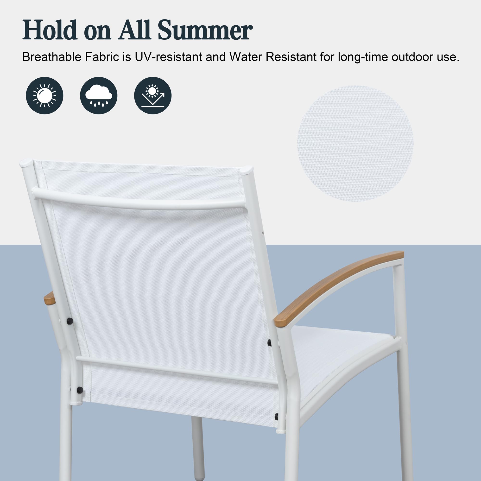 SUNLEI 3-Piece Patio Bistro Sets, Outdoor Black Chairs & Patio Furniture Conversation Set-Two Chairs with Coffee Table (Non-Rocking Chairs/White)