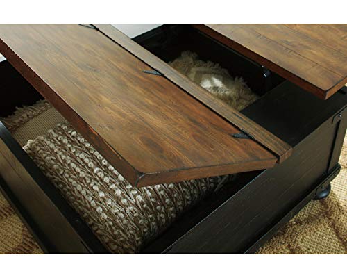 Signature Design by Ashley Valebeck Farmhouse Lift Top Coffee Table with Storage, Distressed Brown & Black Finish, 36 in x 36 in x 18 in