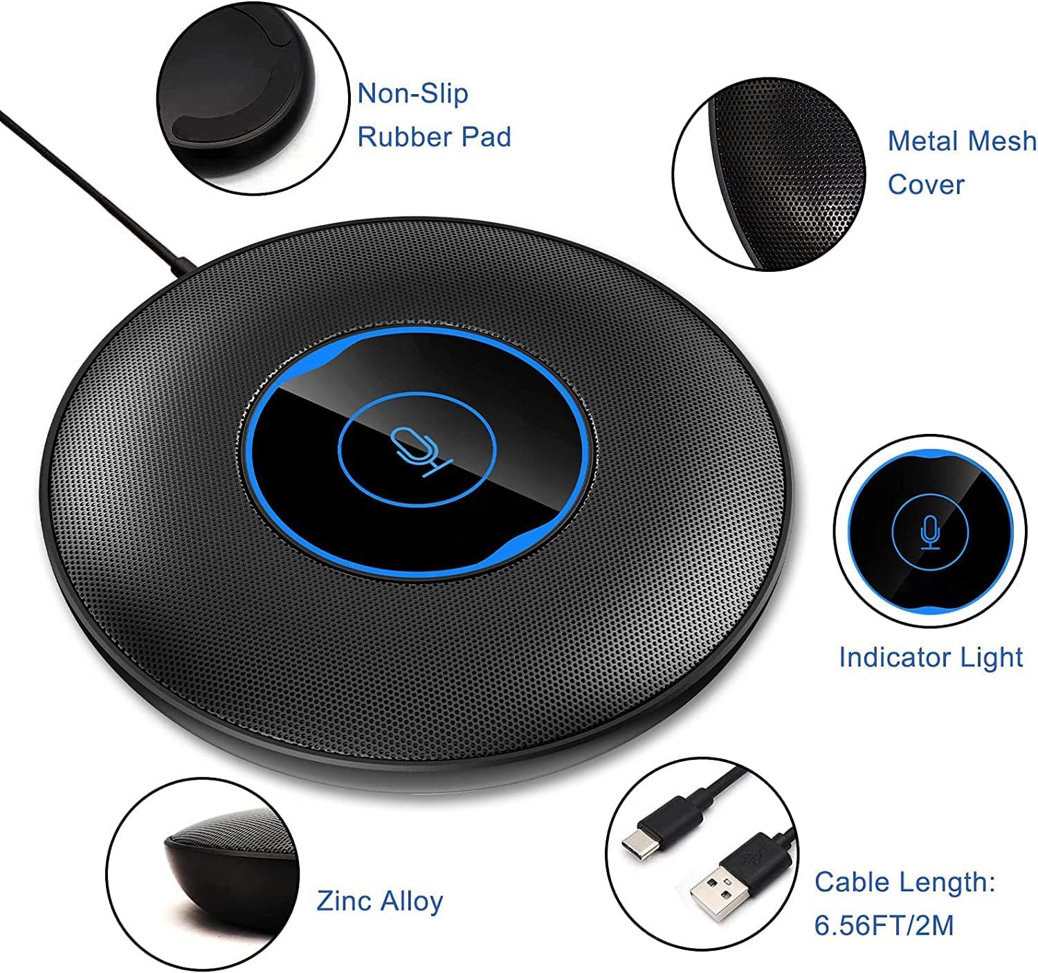 PERWHY Conference USB Microphone, 360° Omnidirectional Laptop PC Computer External Conference Mic with Mute Button, Compatible with MacOS Windows for Zoom Meeting, Online Learning, Skype VD60