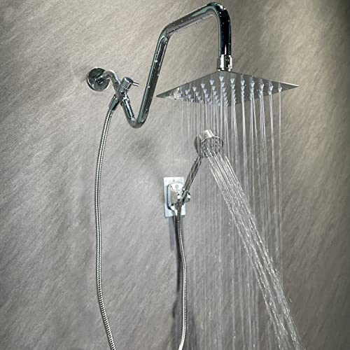 LOHNER 6"All Metal Shower Heads with Handheld,Luxurious Stainless Steel Shower head,Metal Single Setting Handheld,with Extension Shower Arm