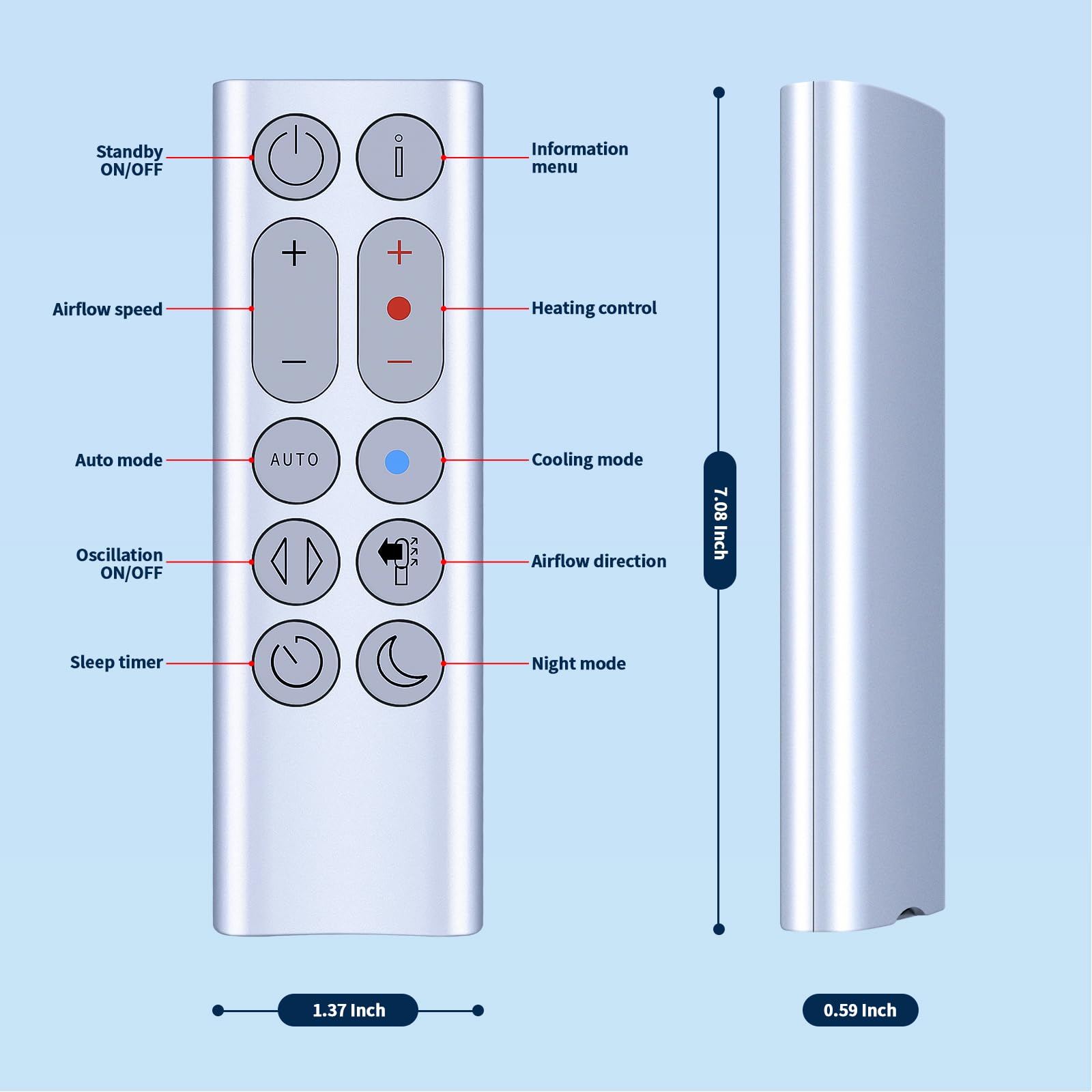 Replacement HP04 HP05 HP06 HP09 Fan Remote Control for Dyson Pure Hot + Cool Heater Fan Air Purifying/Heater(Color: Silver)