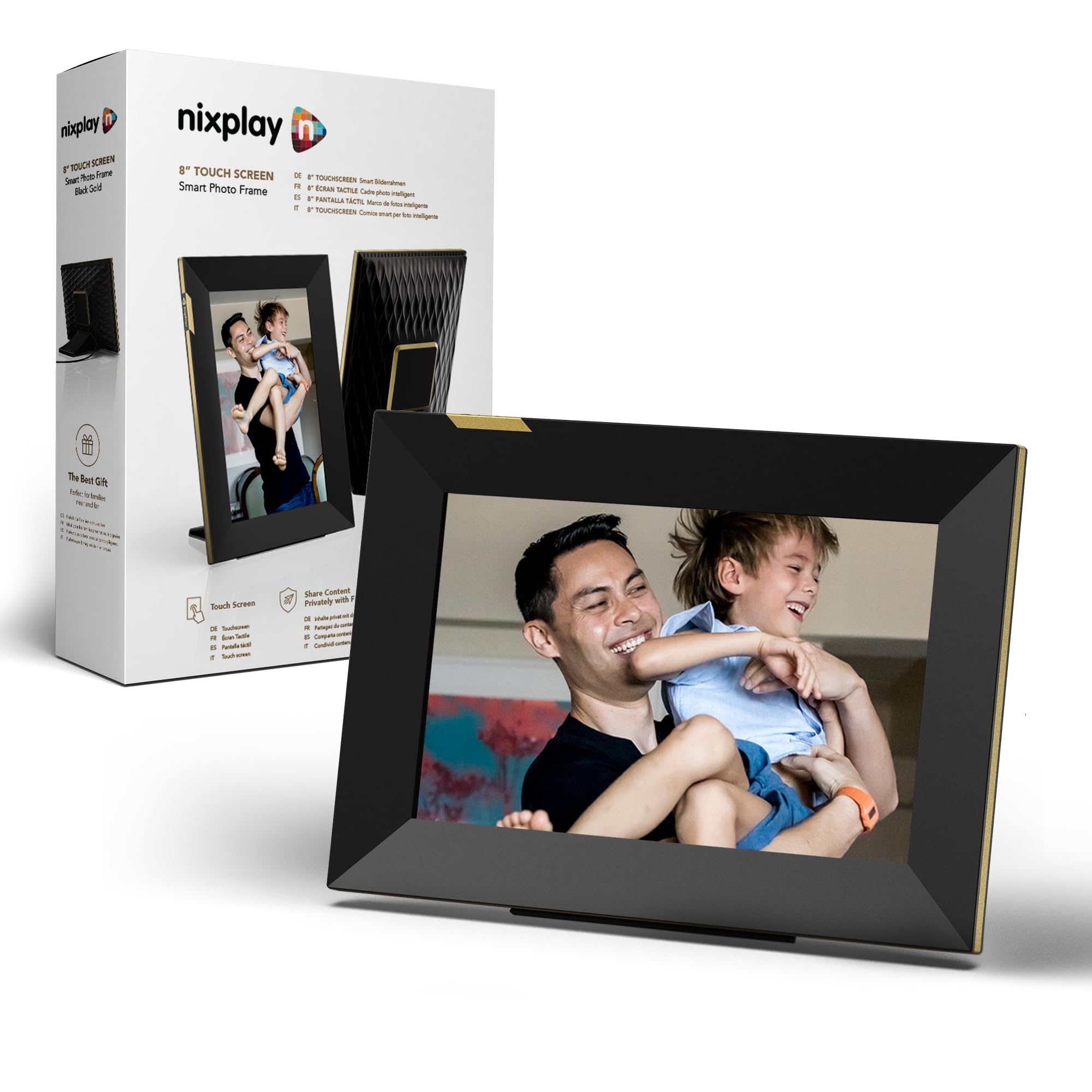 Nixplay 8 inch Touch Screen Digital Picture Frame with WiFi (W08K), Black-Gold, Share Photos and Videos Instantly via Email or App