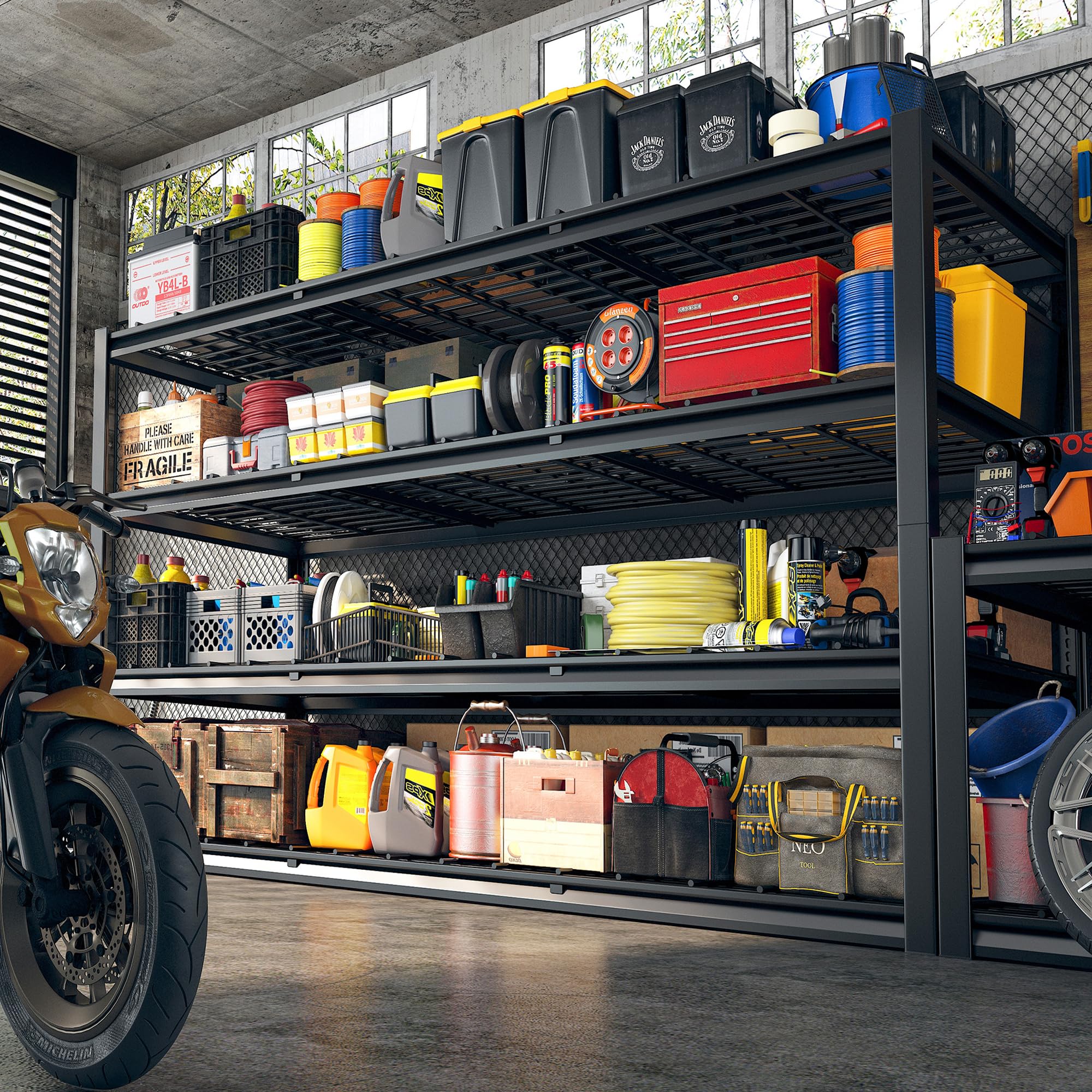 REIBII 60" W Garage Shelving Heavy Duty Storage Shelves 2500 LBS Commercial Metal Shelving Units and Storage Rack Shelf for Garage Warehouse Pantry,Kitchen School, 60" W*60" H*24" D