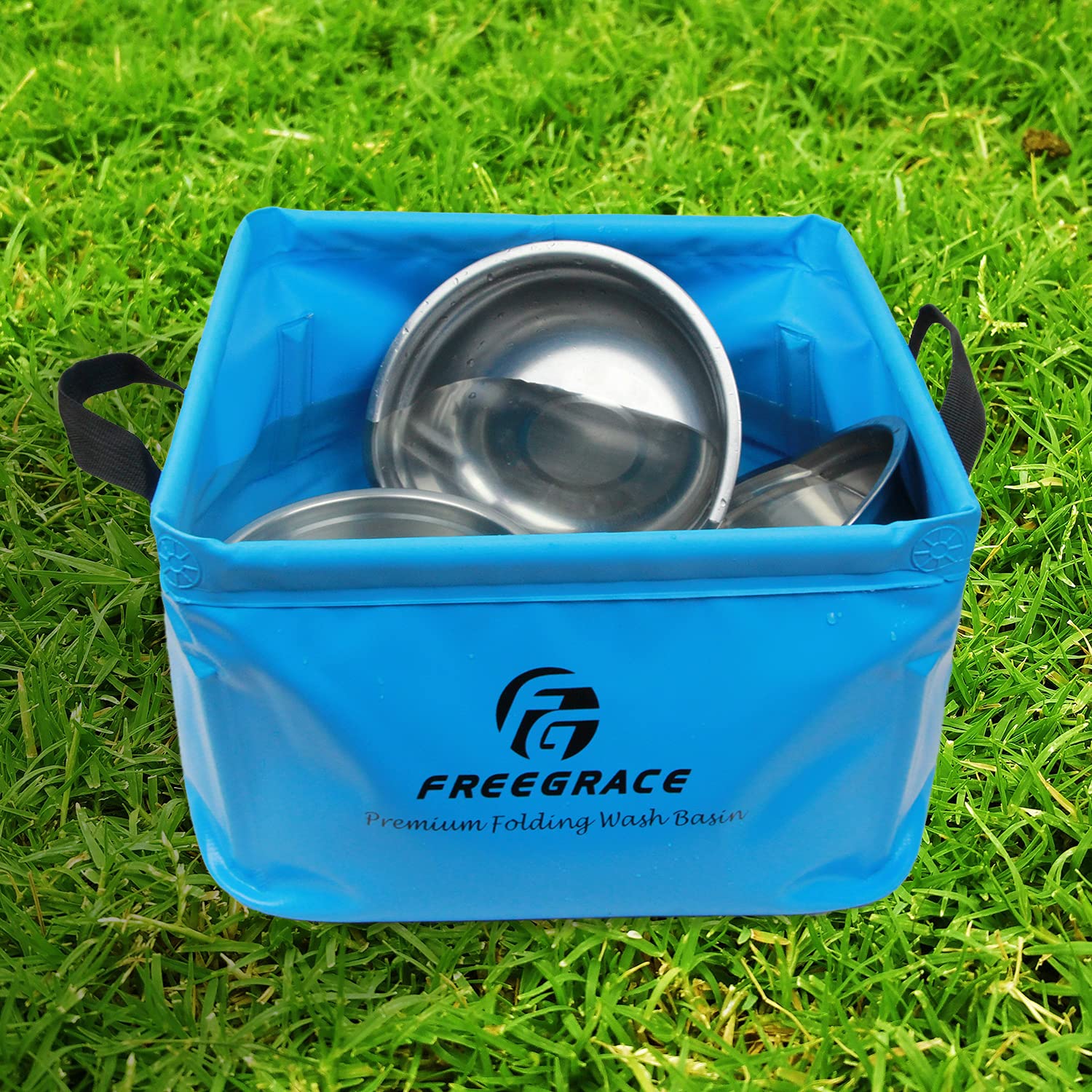 Freegrace Folding Wash Basin - Premium Collapsible Water Sink Container - Lightweight & Durable - Wash Dishes Everywhere - Suitable for Camping & Outdoor Activities (Blue)