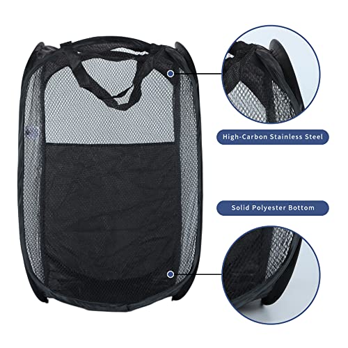 Nvatorfox 2 Pack Pop Up Storage and Laundry Hamper, Mesh Popup Laundry Hamper Portable, Durable Handles Collapsible for Storage and Easy to Open, for The Kids Room, College Dorm or Travel (Black)