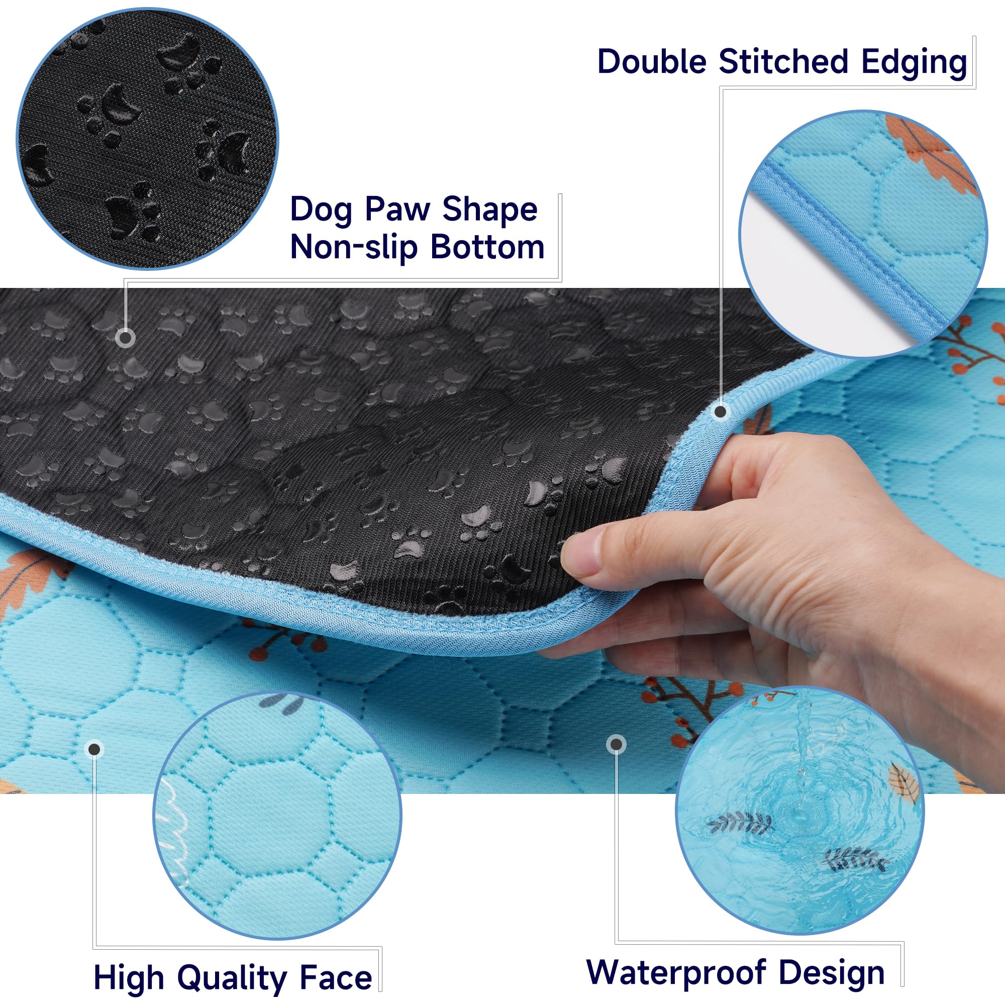 Sunheir Washable Pee Pads for Dogs - 2-Pack Thick Heavy-Absorbency Reusable Pee Pads Prevent Leakage Non-Slip, Waterproof Pet Training Pads for Puppy Playpen, Crate, Whelping Box, Potty Training, Blue