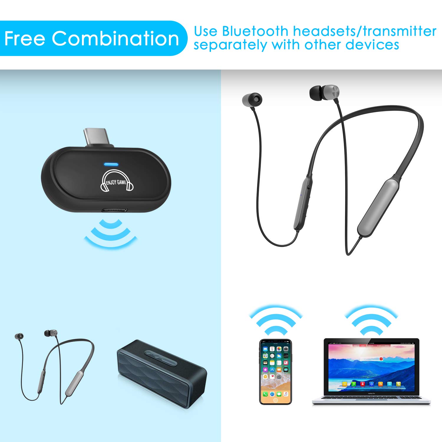 Giveet Wireless Gaming Headset Set w/USB-C Audio Transmitter Compatible with Nintendo Switch Lite PS4 PC, Bluetooth Headphone w/Rotable Mini Mic Support in-Game Voice Chat, Plug n Play, No Audio Delay