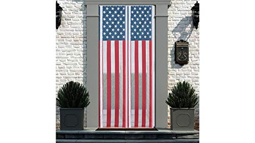 Patriotic American Flag Pattern Quick Install Mesh Magnetic Screen 40” x 85.5” - Helps Keep Bugs & Insects Out - Perfect for Single Doors Leading to Your Porch or Patio - Folds for Easy Storage