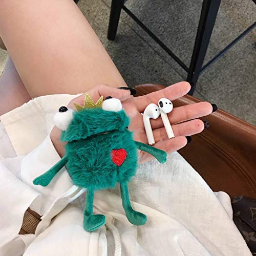 UnnFiko Fluffy Frog Airpods Case, 3D Furry Cartoon AirPods Soft Fur Warm Protective Case Covers (Frog King)