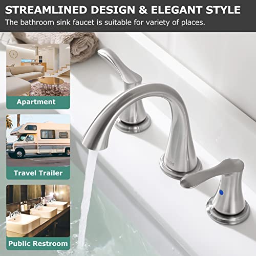 PARLOS Widespread 2 Handles Bathroom Faucet with Metal Pop Up Sink Drain and cUPC Faucet Supply Lines, Brushed Nickel, Demeter 13647