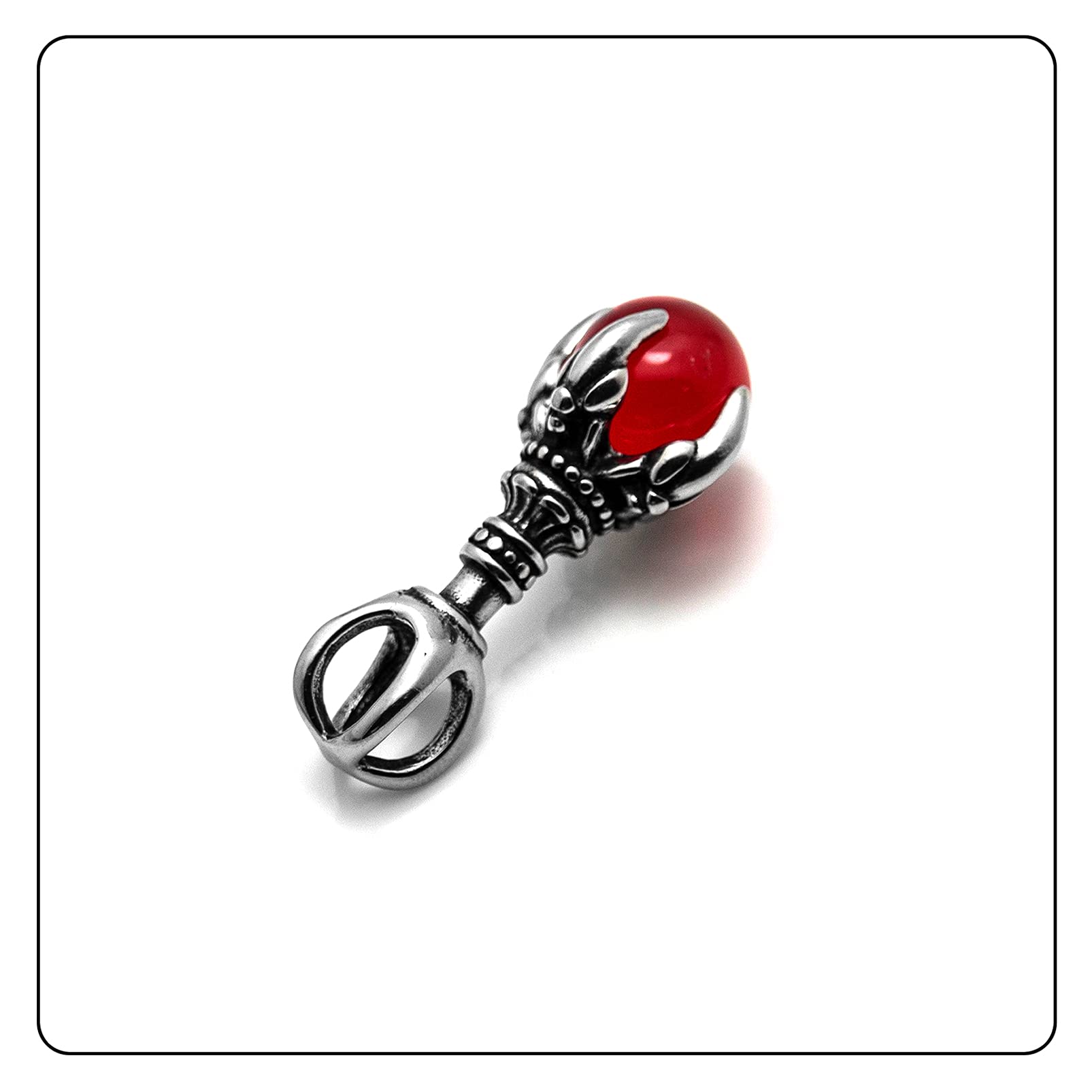 Fusamk Punk Rock Titanium Steel Dragon Claw Crystal Ball Pendant Necklace(Claw_Red_Ball)