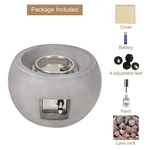 Limor Propane Fire Pit Outdoor, Propane Gas Fire Bowl with Lava Rocks Cover, Auto-Ignition Outdoor Fireplace for Courtyard Balcony Garden Terrace, 40000 BTU, Light Grey ((with Handles))