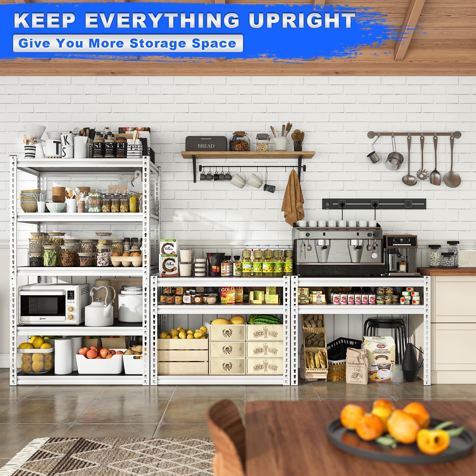 REIBII Garage Shelving Load 2500LBS Wide Storage Shelves Adjustable Sturdy Heavy Duty Shelving Deep Metal Shelves for Storage Tall Metal Shelf, Organize for Pantry Kitchen