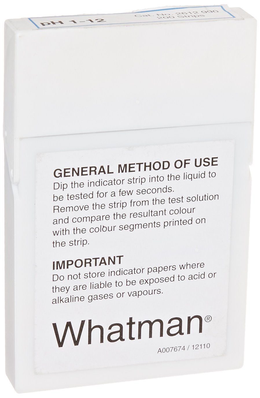 Whatman 2612-990 pH Indicator Test Strip, Type CS, 1 to 12 pH Range, 11mm Width x 100mm Length (Pack of 200)