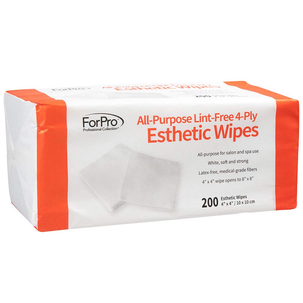 ForPro Professional Collection All-Purpose Lint-Free 4-Ply Esthetic Wipes, for Salon and Spa Use, Soft, Strong and Durable, Latex-Free, 4" x 4", 200-Count (Pack of 6)
