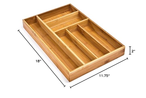 Seville Classics Bamboo Eco-Conscious Organizer Tray Kitchen Home Office Pantry Junk Drawer Utensils, Flatware, Silverware, Cutlery, Pens, (Large)