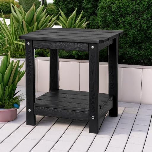 ONBRILL Adirondack Outdoor Side Table, Patio End Table with Storage, HDPS Weather Resistant for Patio, Pool, Porch, Garden, Black