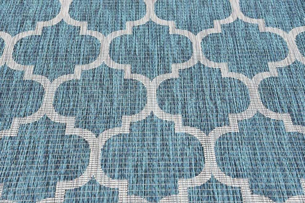 Unique Loom Outdoor Trellis Collection Area Rug (6' 1" x 9' Rectangle, Teal/ Gray)