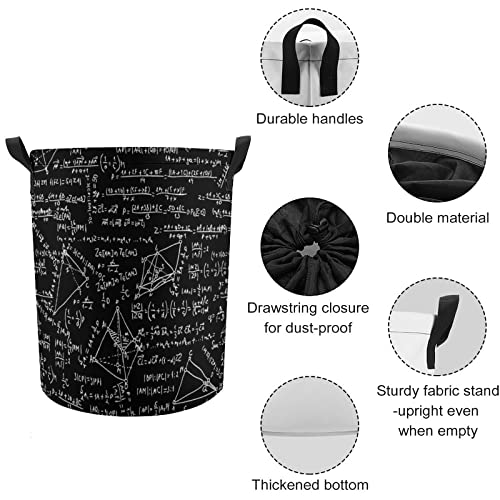 Mathematical Formula Laundry Basket Round Collapsible Storage Bin with Drawstring and Handle for Bedroom Bathroom Toys Room 17.3" X 13.8"