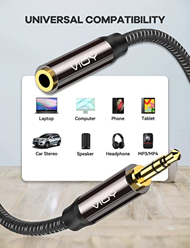 VIOY Headphone Extension Cable 10FT,[Copper Shell, Hi-Fi Sound] 3.5mm Male to Female Stereo Audio Cable Nylon Braided Aux Cord for Smartphones, Tablets, Media Player