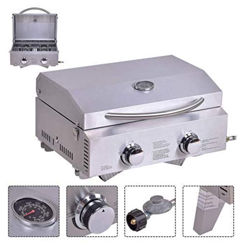 Thaweesuk Shop New 2 Burner Portable Stainless Steel BBQ Table Top Propane Gas Grill Outdoor Camp 22β x 18β x 15β