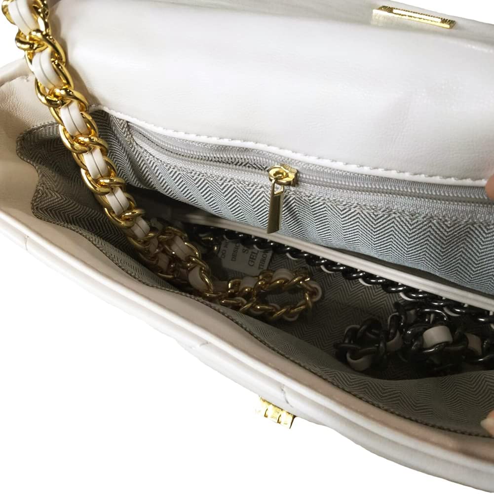 JRNDNIUO Small Quilted Crossbody Bag for Women White Shoulder Bag Trendy Designer Handbag Purses with Gold Chain