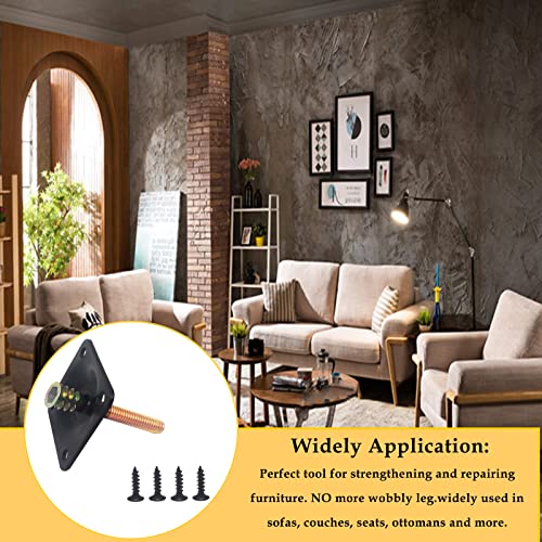 NGe 4set M8 Sofa Leg Mounting Plates,Furniture Sofa Legs Attachment Plates T-Plate,with Hanger Bolts(Black Flat)