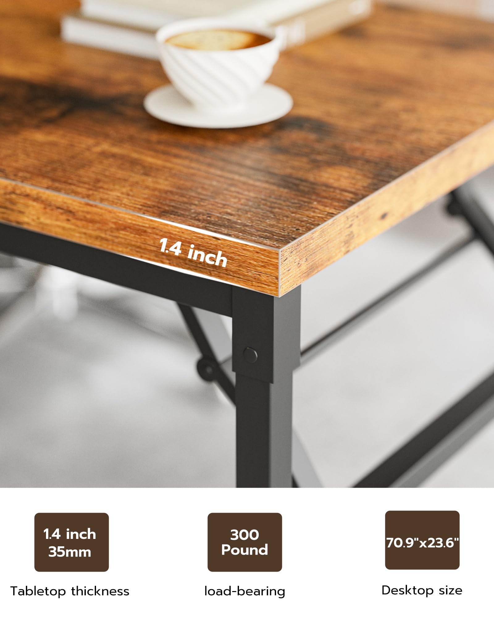TEMI Modern Computer Desk 63 inch Large Desk – Seamless Wood Top for Home and Office – No Assembly Executive Desk, Gaming Desk, or Work Table – Sturdy Home Office Long Desk, Writing Desk, Brown