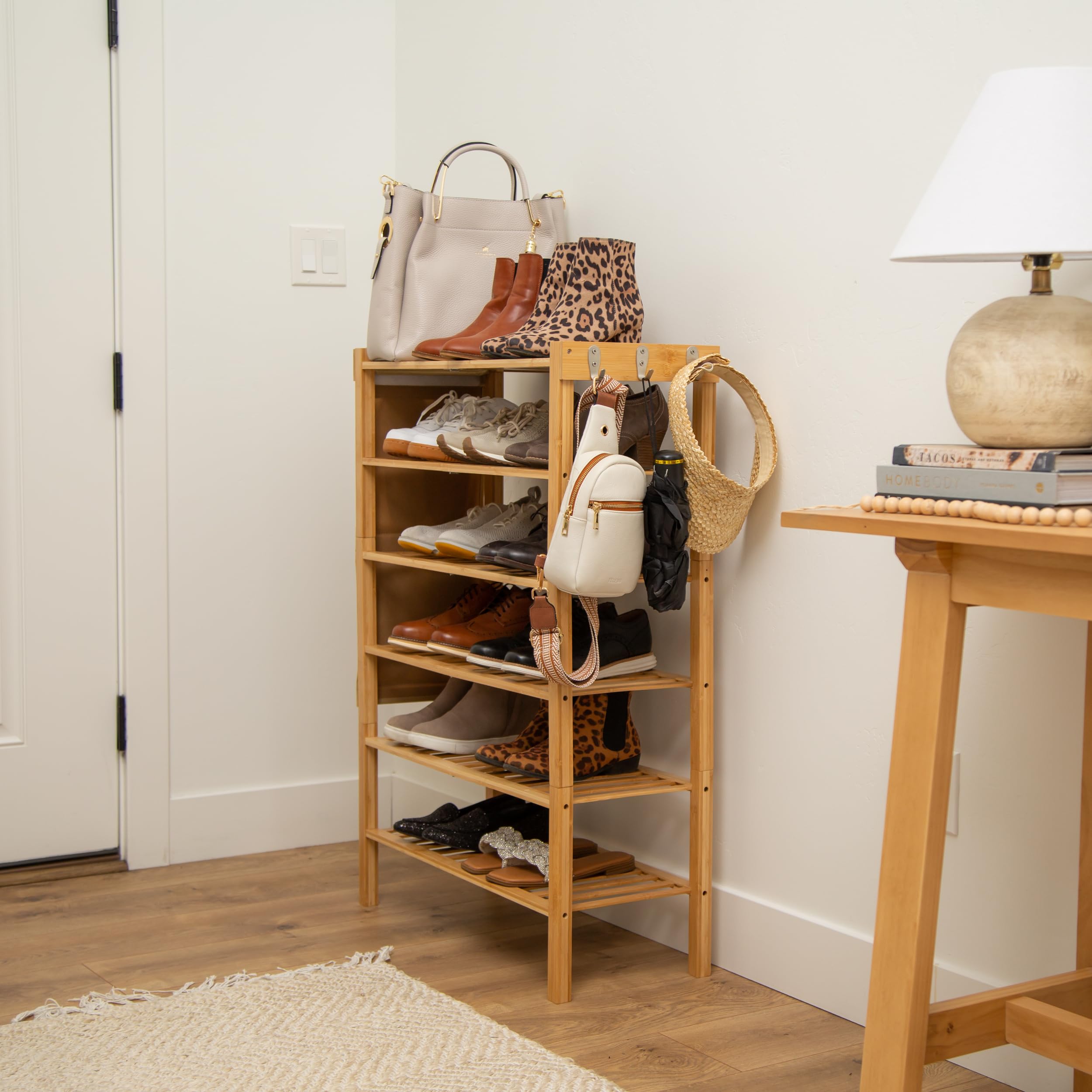 Sunshine Trend Premium,Bamboo Shoe Rack | Premium 6-Tier Stackable Shoe Organizer with Natural Wood Design | Beautiful and Sturdy Multi-Use Shoe Shelf for Closet, Entryway, or Hallway