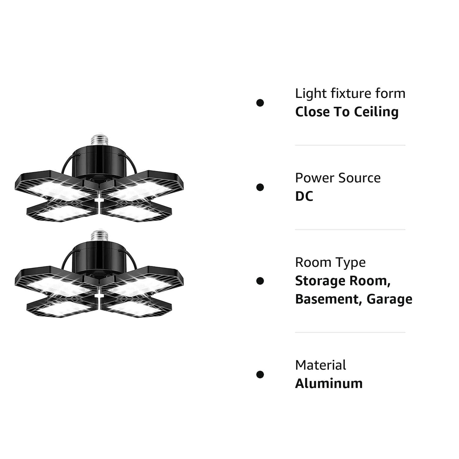 RensanR LED Garage Lights 2 Pack/80 Watts/6500k/4 Panels, Porcelain Lampholder, 4 Adjustable Panels, 9000LM High Lumen Output Super Bright LED Bulbs, E27 Compatible
