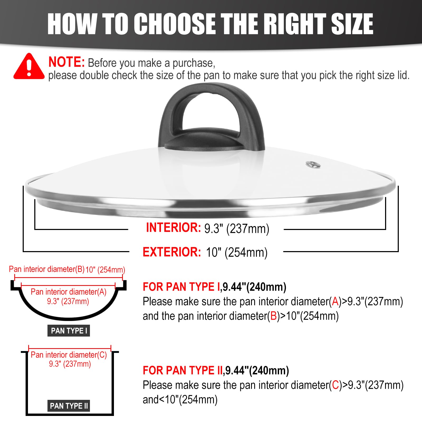 Tempered Glass Pan Lid, 10.5" Pot Lid with Heat Resistant Handle, Pan Cover for Frying Pan, Skillet, Cast Iron, Wok, Universal Cookware
