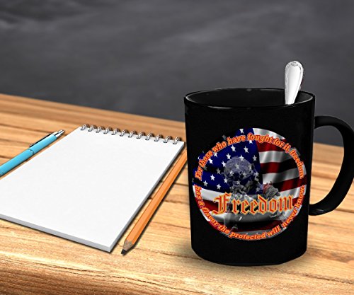 Vitazi Kitchenware Novelty Gifts - Patriotic Mug (15oz) For Those Who Have Fought For It, Freedom Has a Flavor The Protected Will Never Know, With Image Ceramic Coffee Cup (Black)